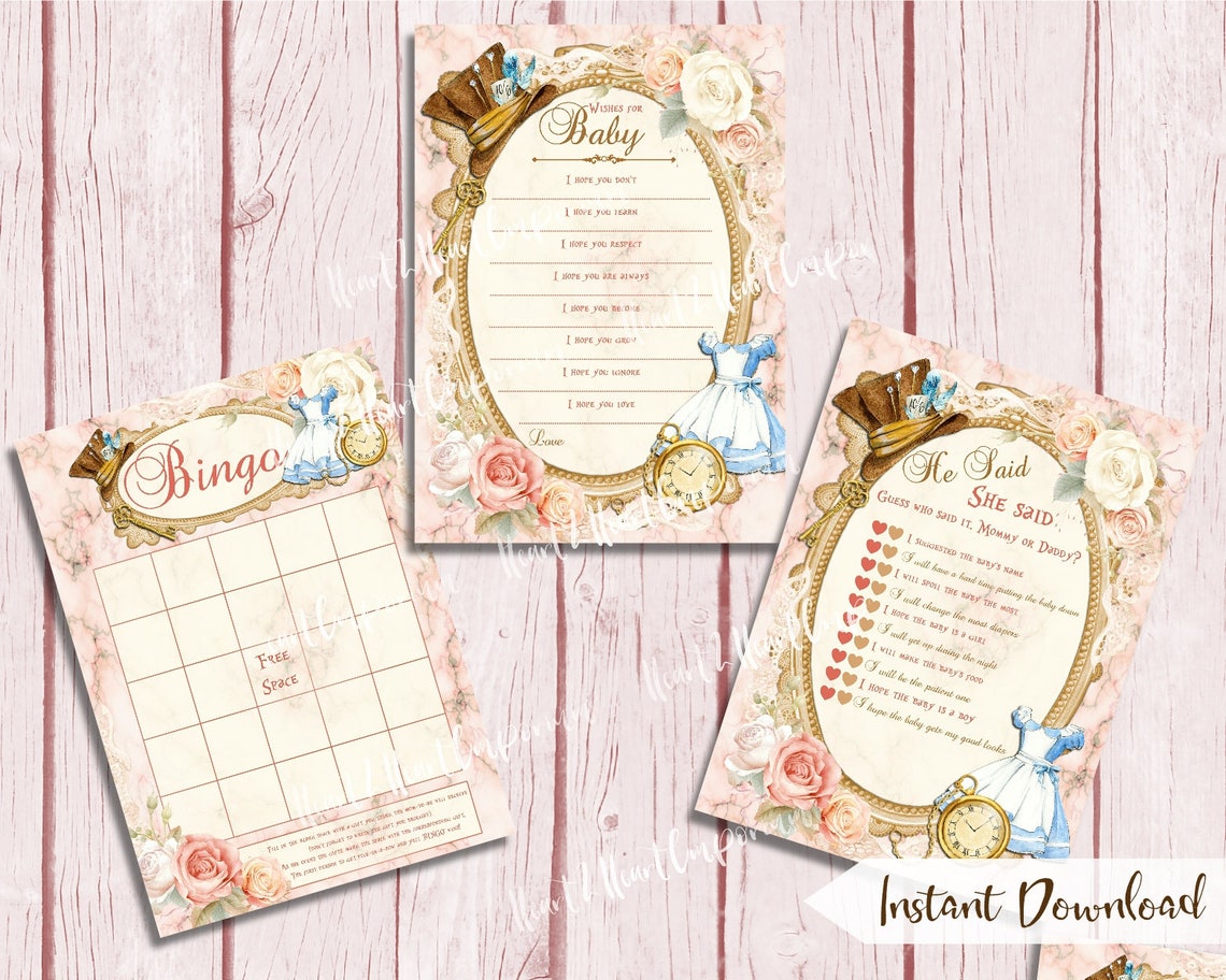 Alice in Wonderland Baby Shower Games Printable Games - Etsy UK