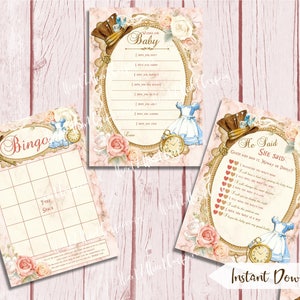 Alice in Wonderland Baby Shower Games Printable Games | Etsy