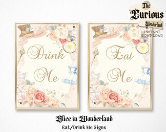 Alice in Wonderland Drink Me Sign Eat Me Sign Tea Party - Etsy UK