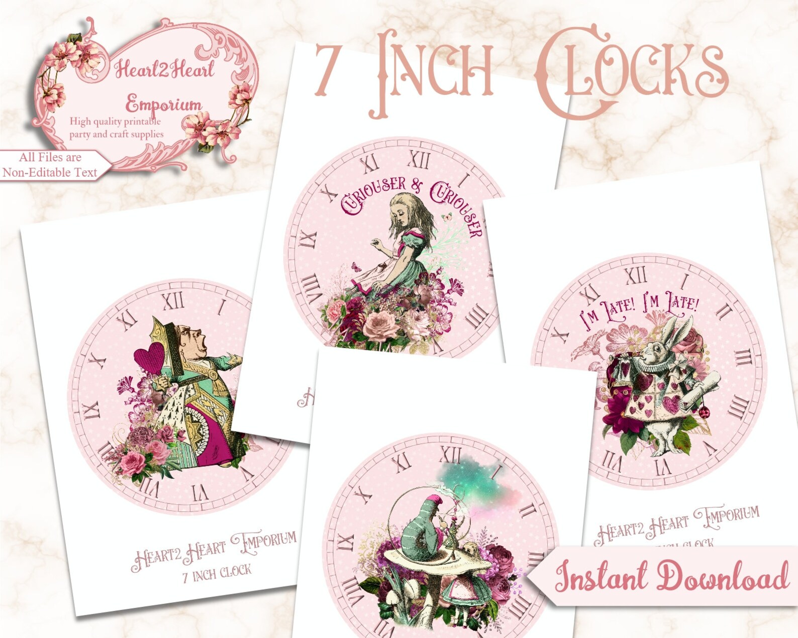Alice in Wonderland Clocks Printable Clocks Digital | Etsy UK