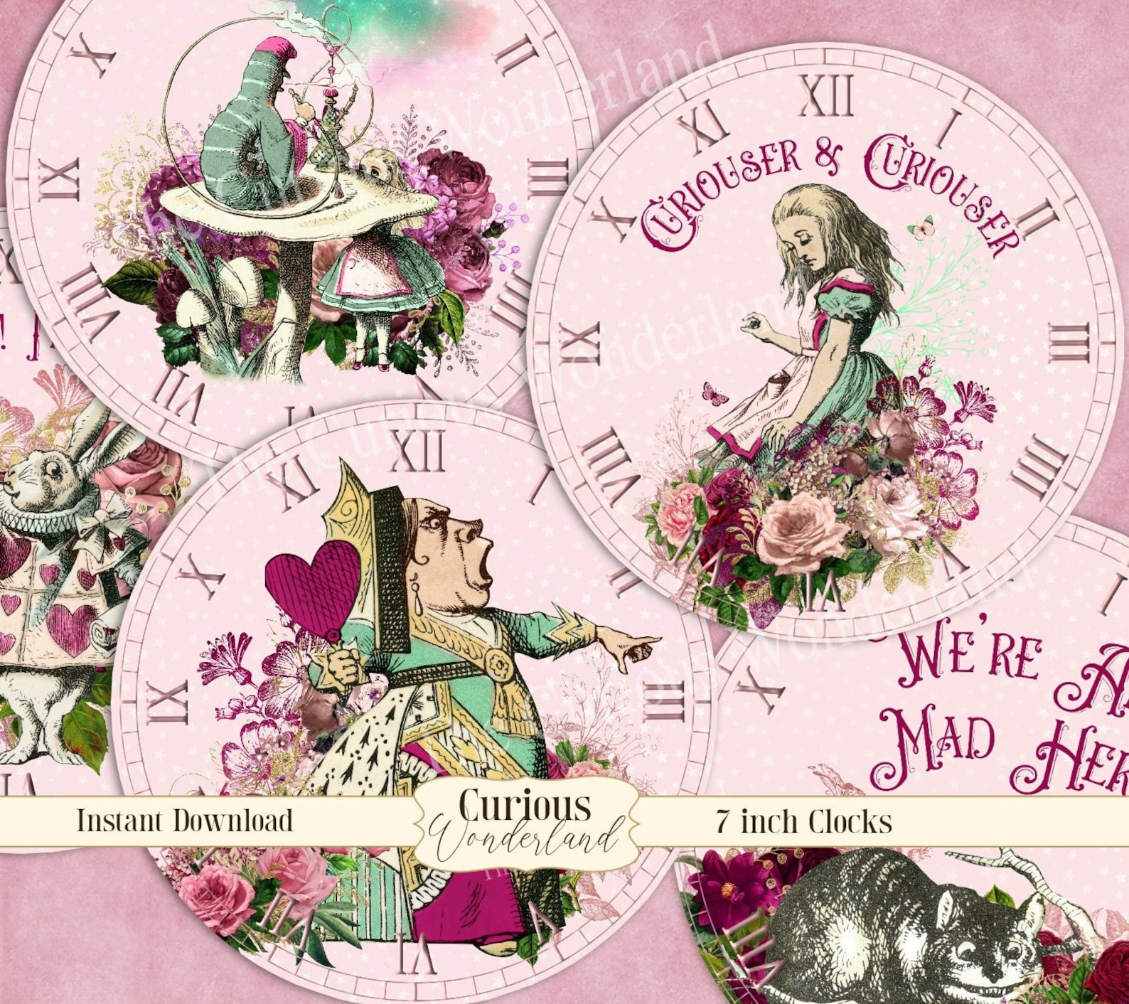 Alice in Wonderland Clocks Printable Clocks Digital - Etsy