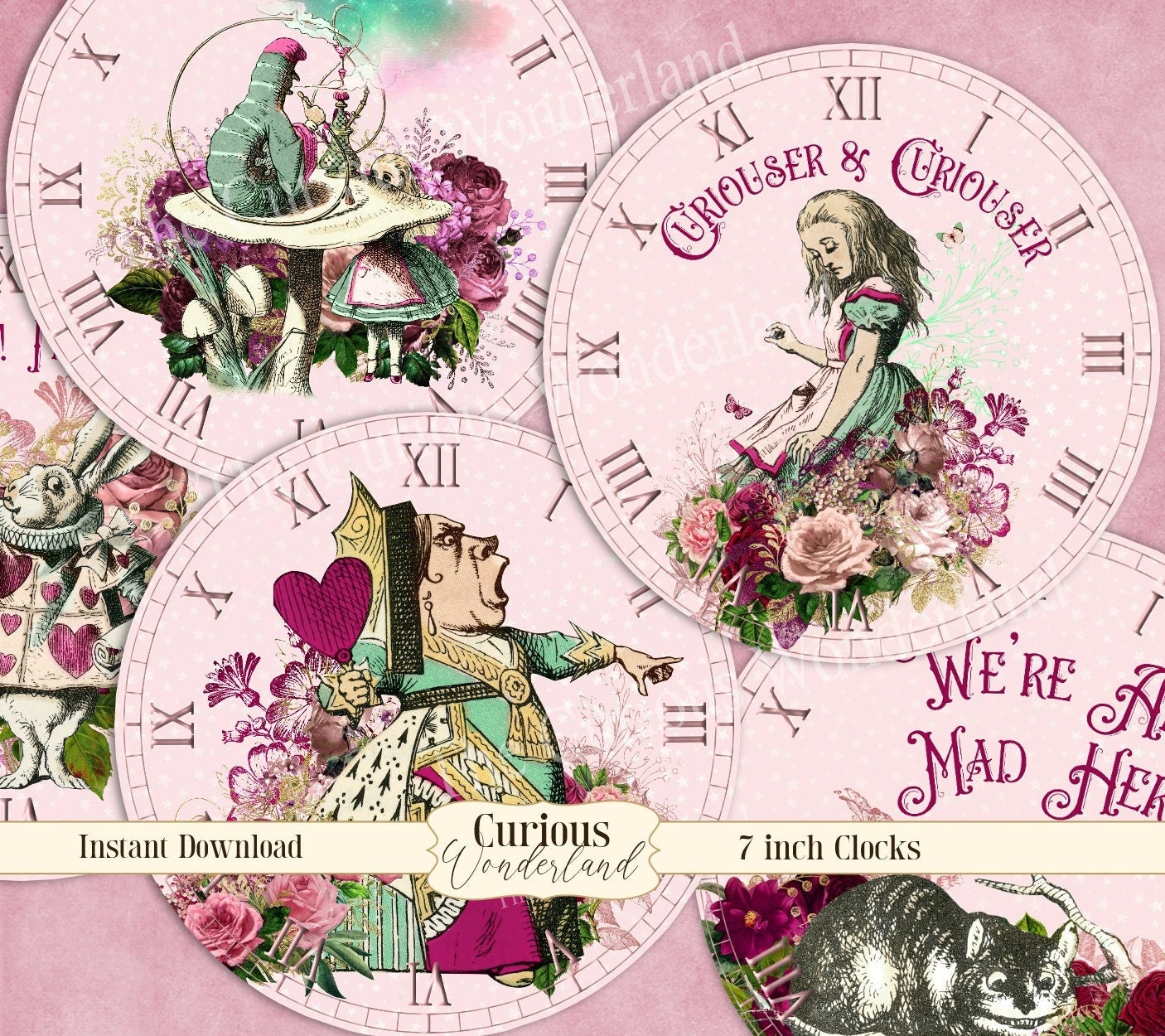 Alice in Wonderland Clocks Printable Clocks Digital - Etsy