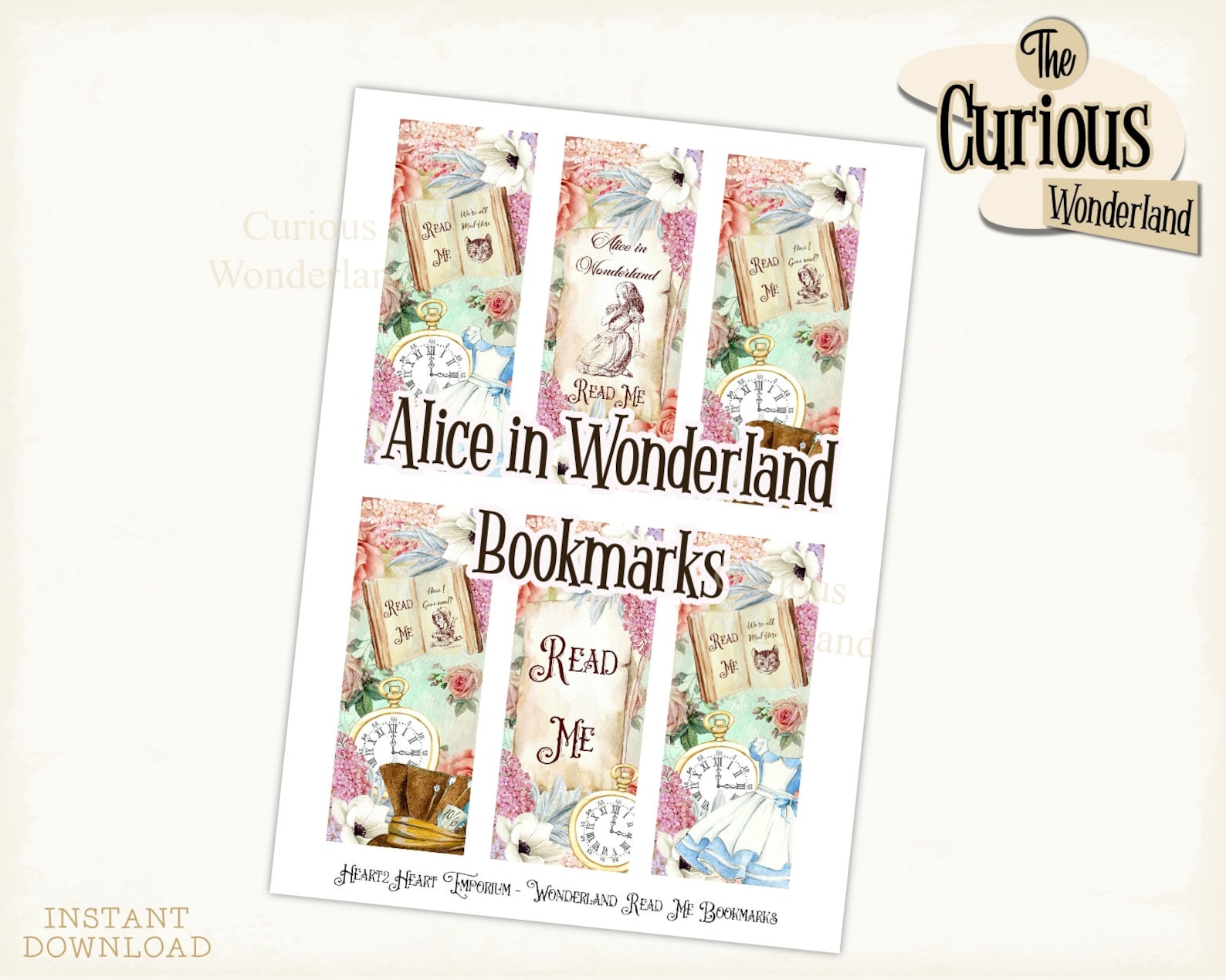 Alice in Wonderland Bookmarks Digital Collage Sheet - Etsy UK