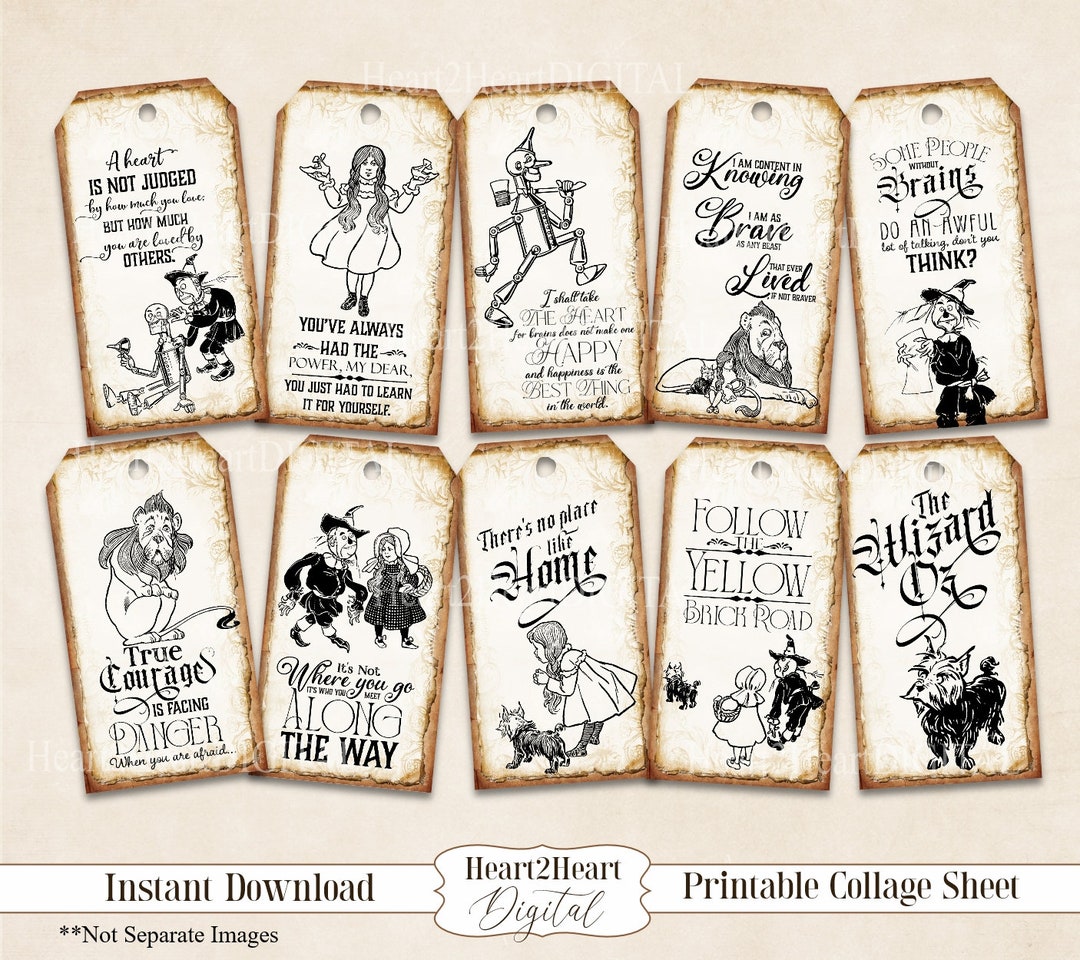 Wizard of Oz Quote Tags: Rustic Scrapbook Collage Sheet (digital ...