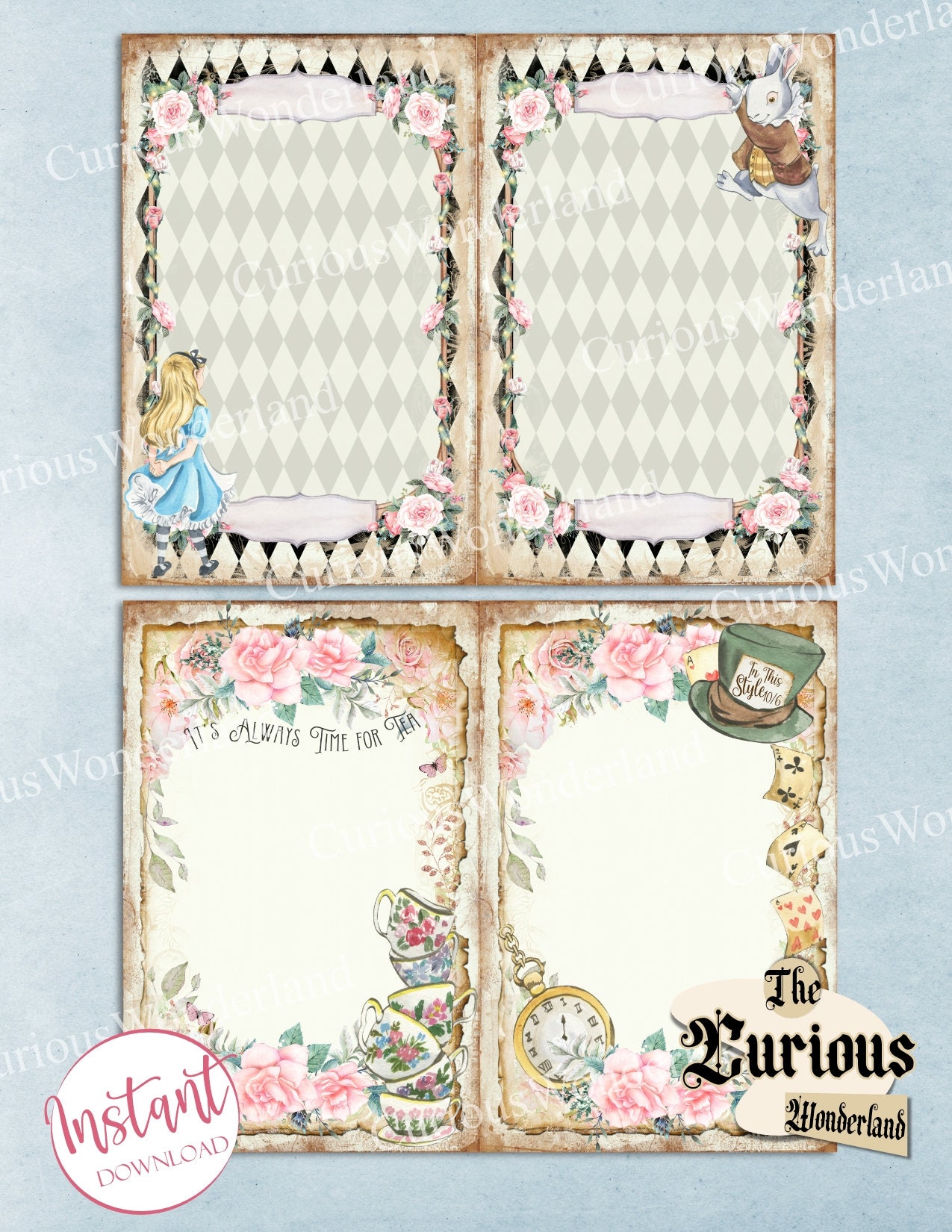 Printable Alice in Wonderland Junk Journal Pages Printable, Digital ...
