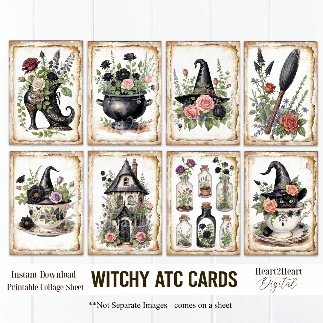 Digital Garden Witch Collage Sheet, Retro Halloween, Journal Cards ...