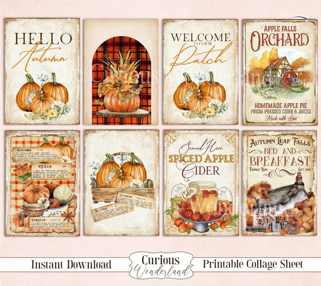Fall ATC Collage Sheet, Retro Halloween, Journal Cards, Digital Image ...