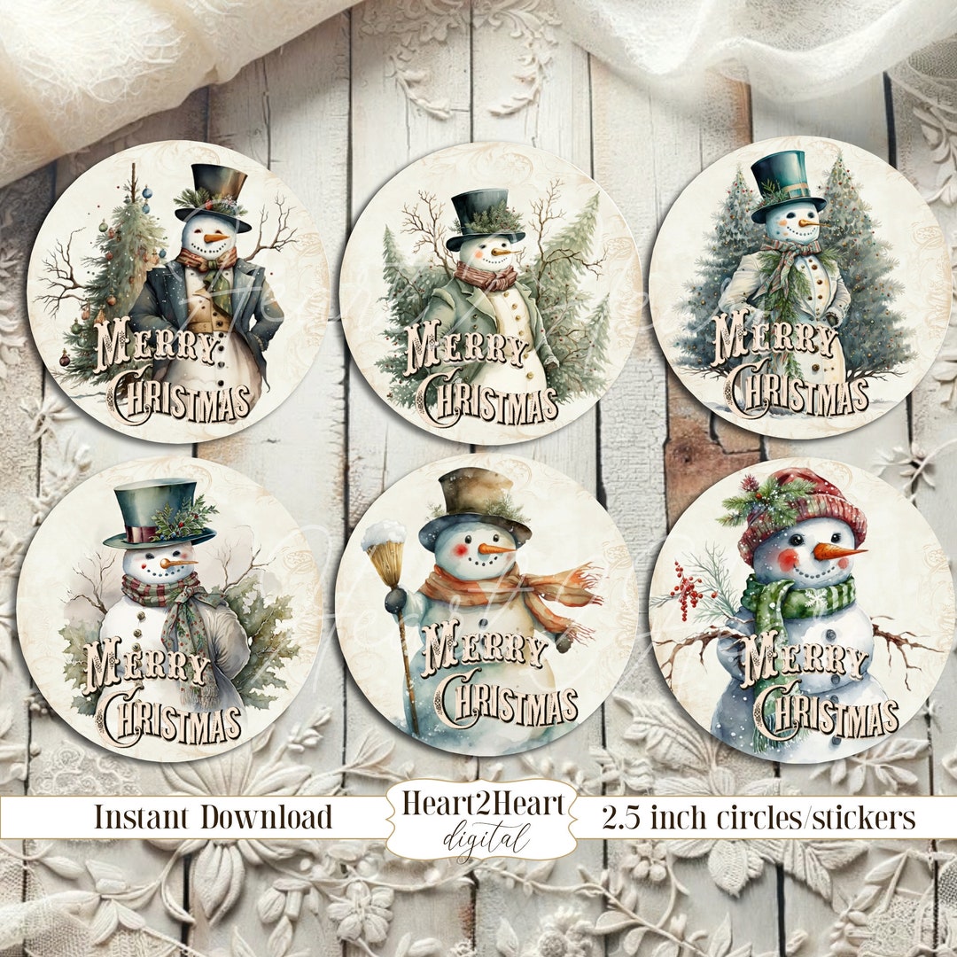 Christmas Snowman Circle Tags DIY Gift Labels 2.5 Inches Printable ...