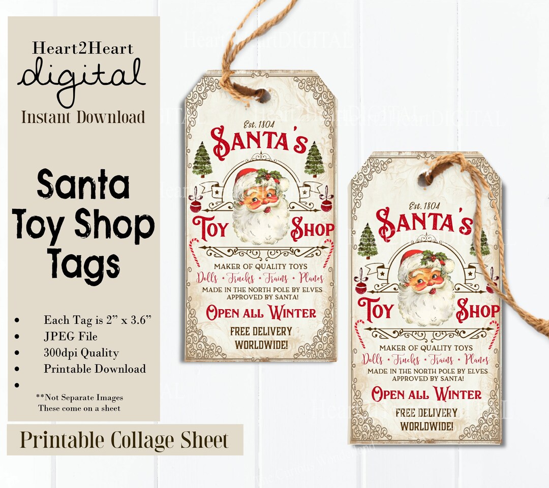 Santa's Toy Shop Tags, Printable Christmas Tags, Present Gift Label ...
