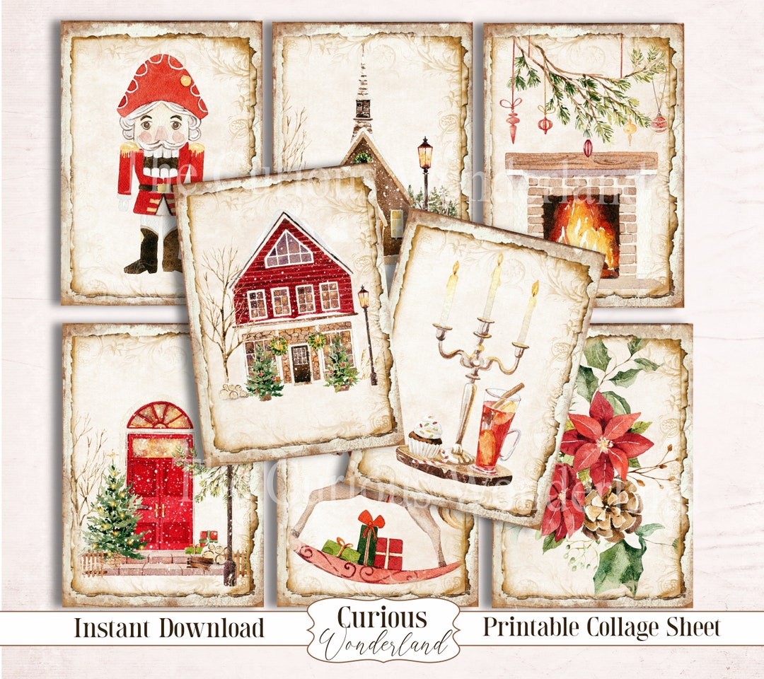Vintage Rustic Christmas Collage Sheet, Tags, Journal Cards, Digital ...