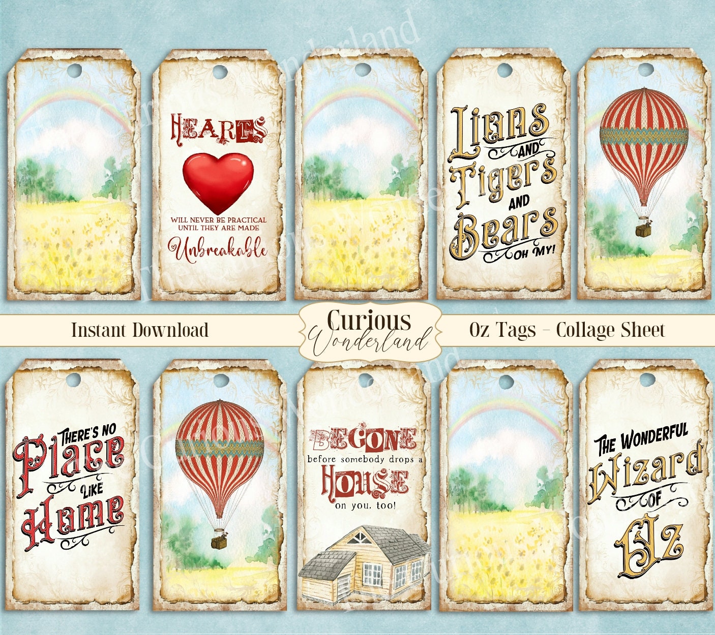 Wizard of Oz Quote Tags Junk Journal Scrapbook Collage Sheet Hang Tags ...