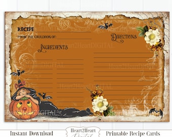 Halloween Recipe Cards Fall Pumpkin Recipe Cards Spooky - Etsy
