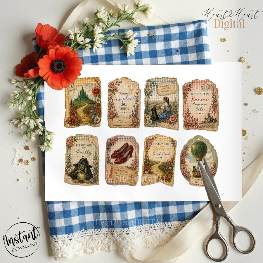Vintage Wizard of Oz Tattered Tags Printable Junk Journal Ephemera ...