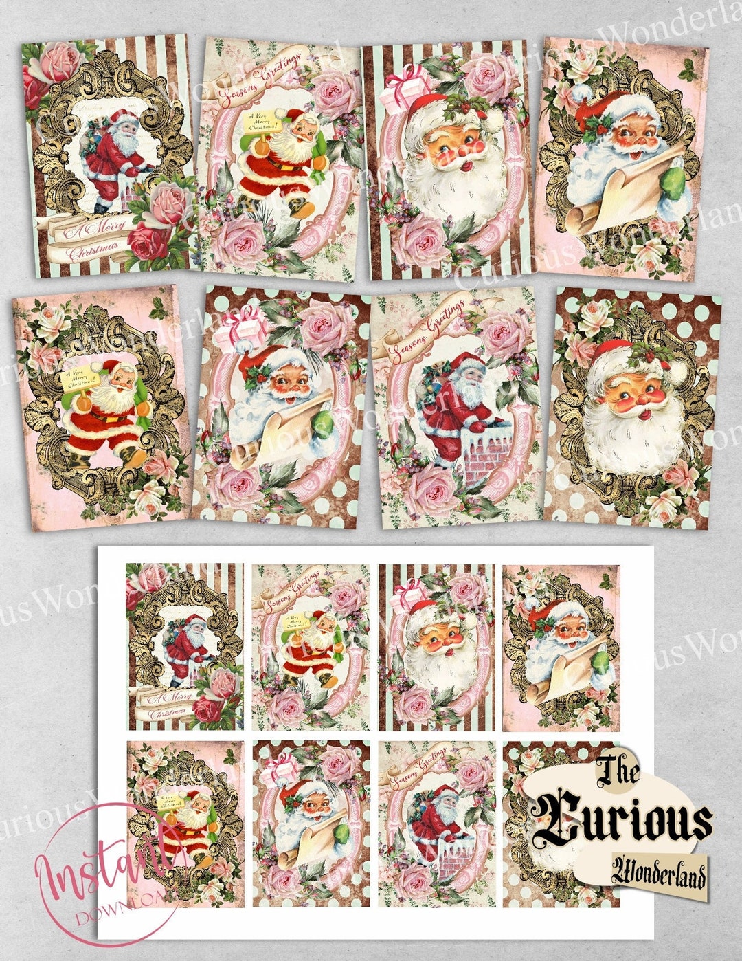 Shabby Chic Christmas Santa Collage Sheet, Tags, Journal Cards, Digital ...