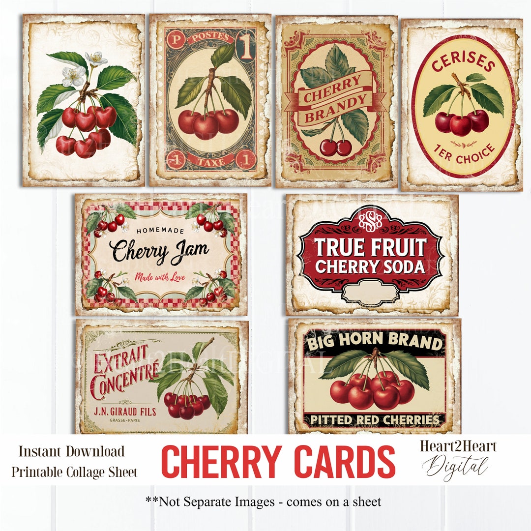 Vintage Cherry Ephemera Cards Collage Sheet - Journal Cards - Etsy
