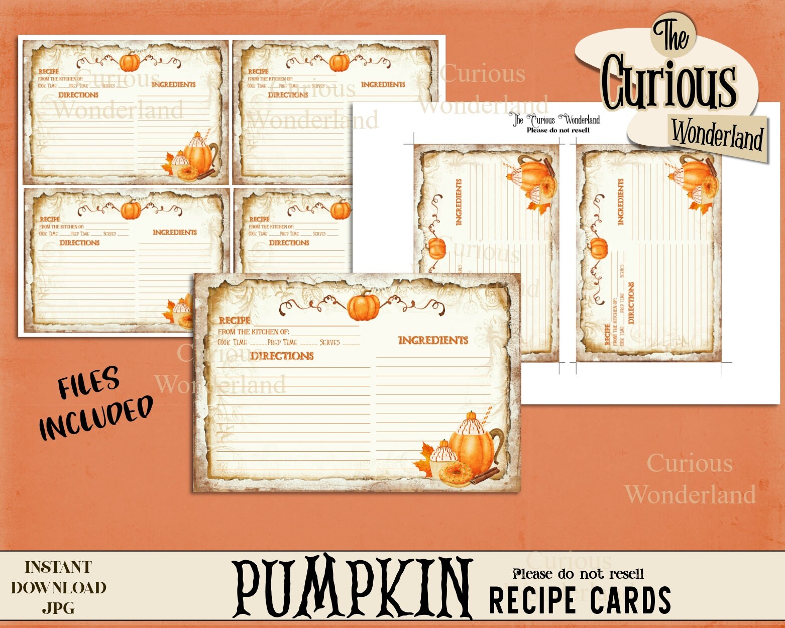 Fall Pumpkin Recipe Cards Collage Sheet printable Recipe | Etsy