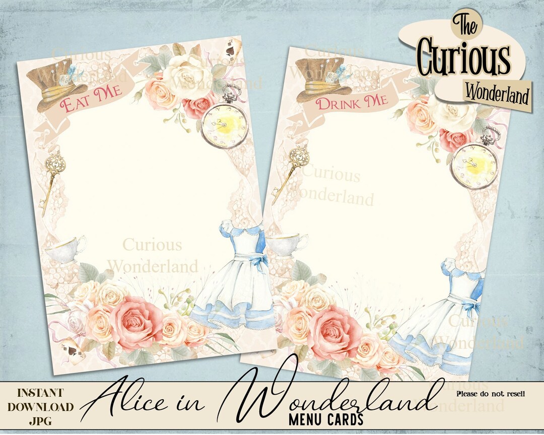 Alice in Wonderland Menu Cards Printable Menu Onederland - Etsy Portugal