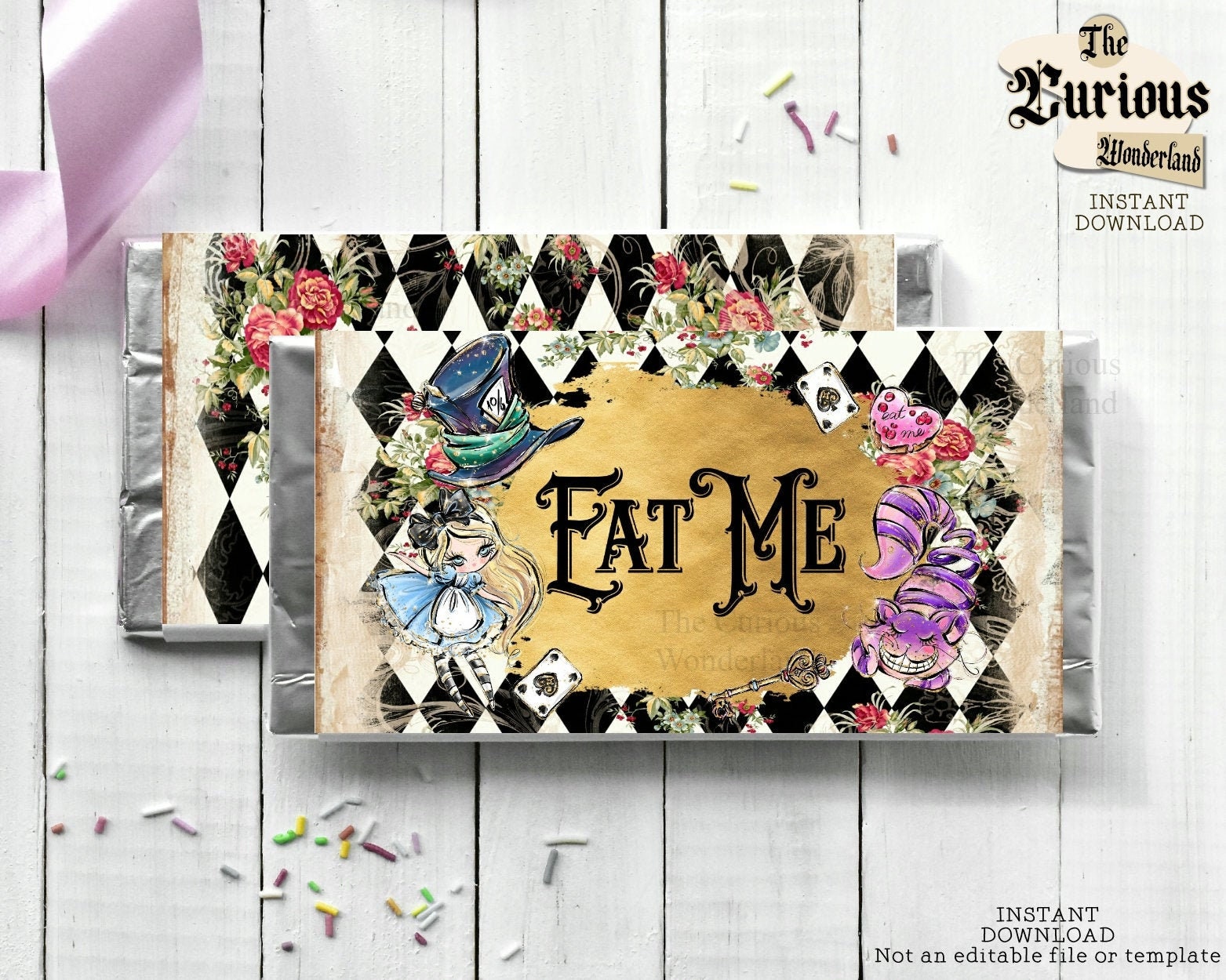 Alice in Wonderland Eat Me Candy Bar Wrapper, Printable Hershey Bar ...