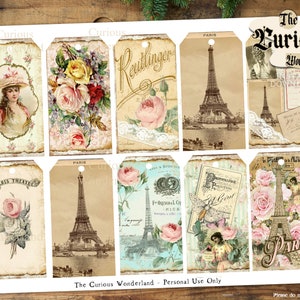 Shabby Chic Paris Tags Junk Journal Scrapbook Collage Sheet Hang Tags ...