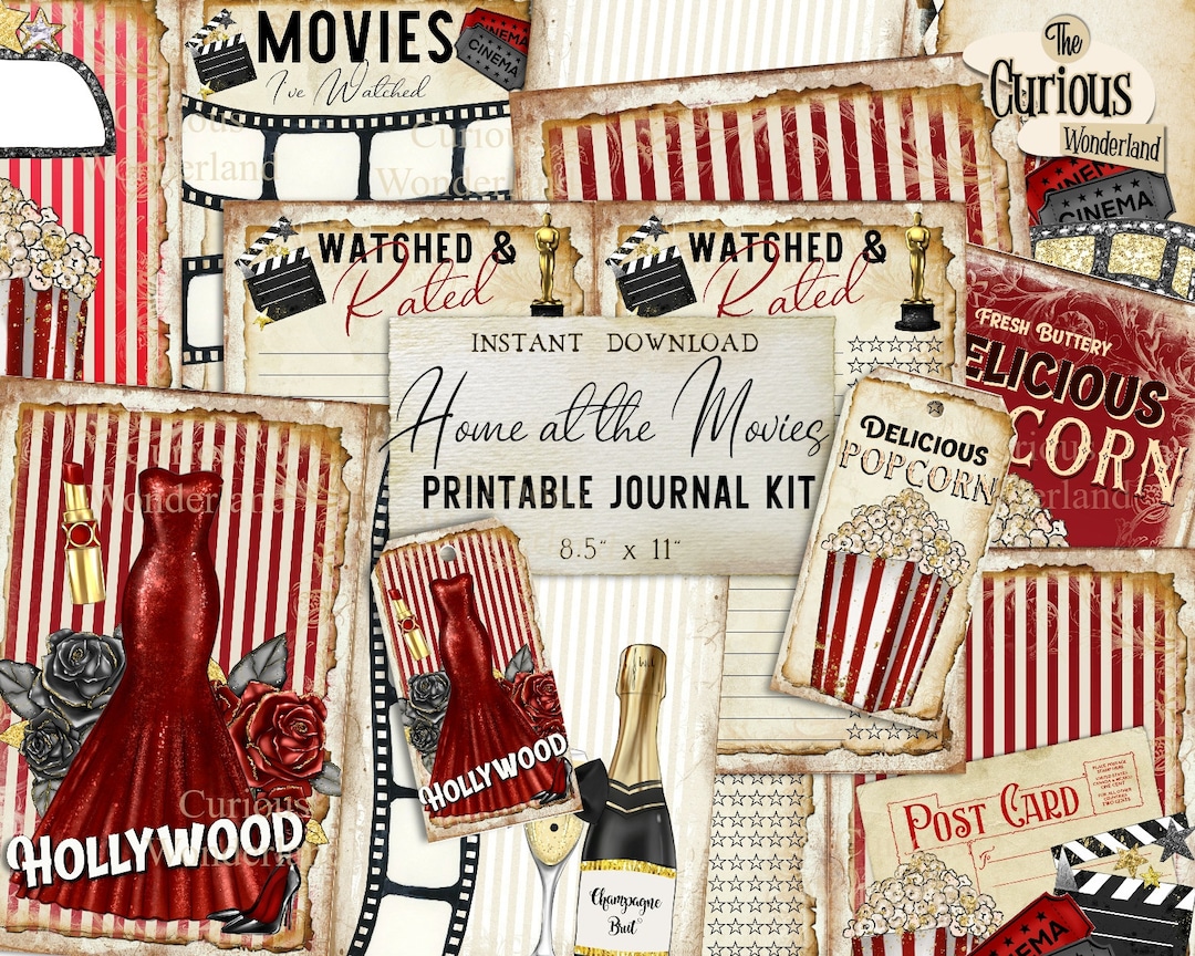 Vintage Movie Junk Journal Ephemera Films Pack Digital Download Tags ...