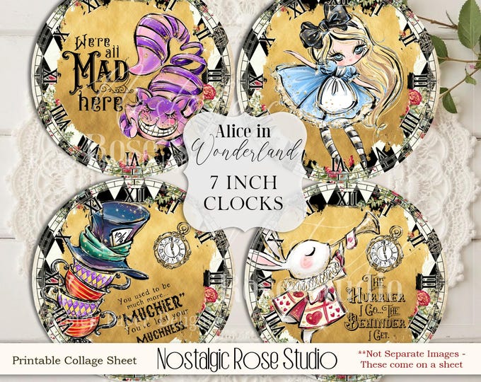 Alice in Wonderland Clock, Printable Party Decor, Diy Paper Crafting ...