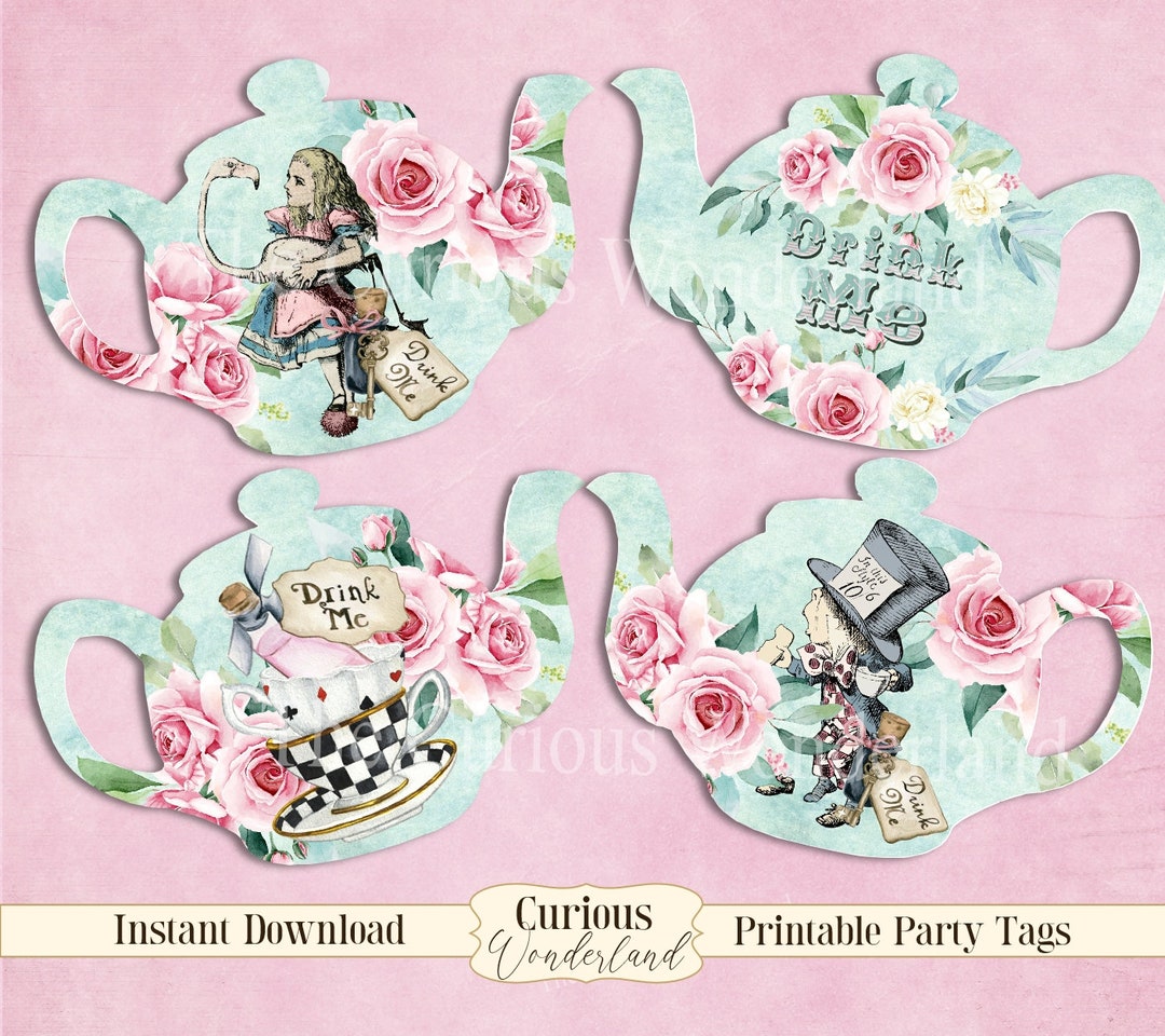 Alice in Wonderland Drink Me Tags, Teapot Tags, Collage Sheet, Party ...
