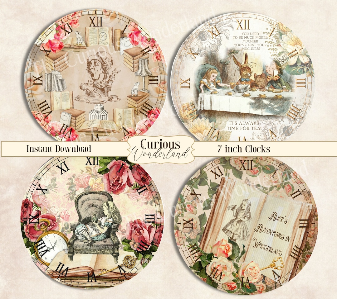 Alice in Wonderland Clocks, Printable Clocks, Digital Download, INSTANT ...