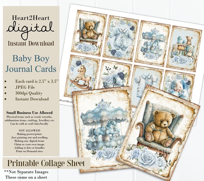 Vintage Baby Boy Ephemera Cards, ATC ACEO Cards, Printable Baby Cards ...