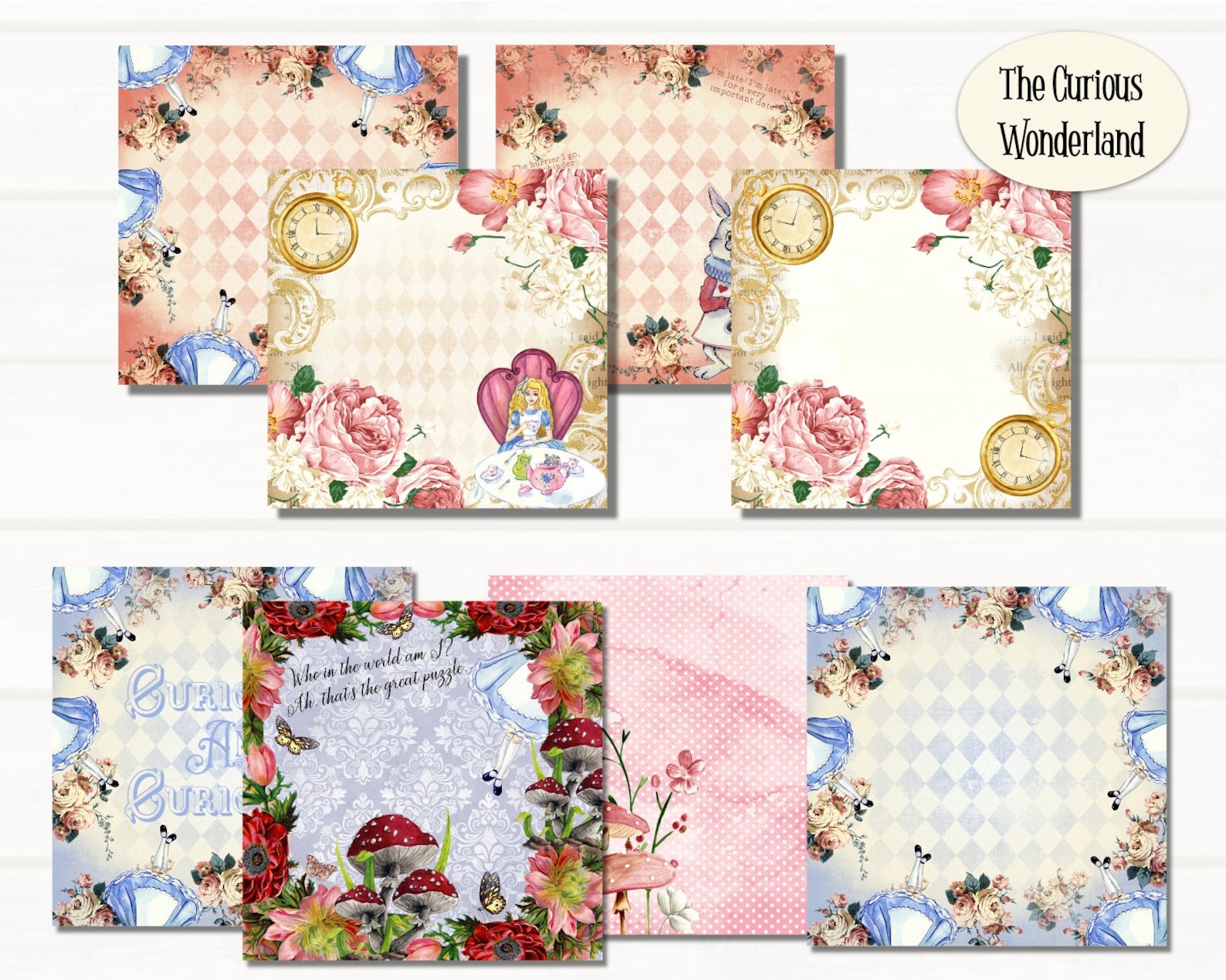 Alice in Wonderland Digital Paper Pack, Scrapbooking Paper, Junk ...