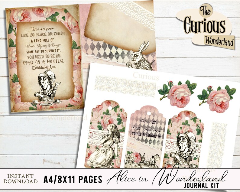 Alice in Wonderland Journal Kit Pages Printable Journal Junk | Etsy