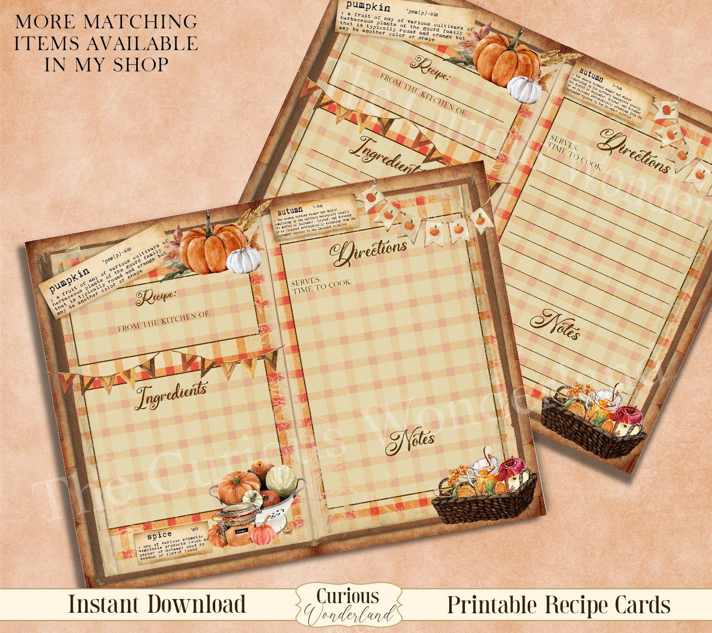 Fall Recipe Cards, Collage Sheet, Printable Recipe Card, Recipe Book ...