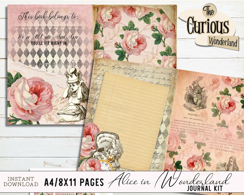 Alice in Wonderland Journal Kit Pages Printable Journal Junk | Etsy