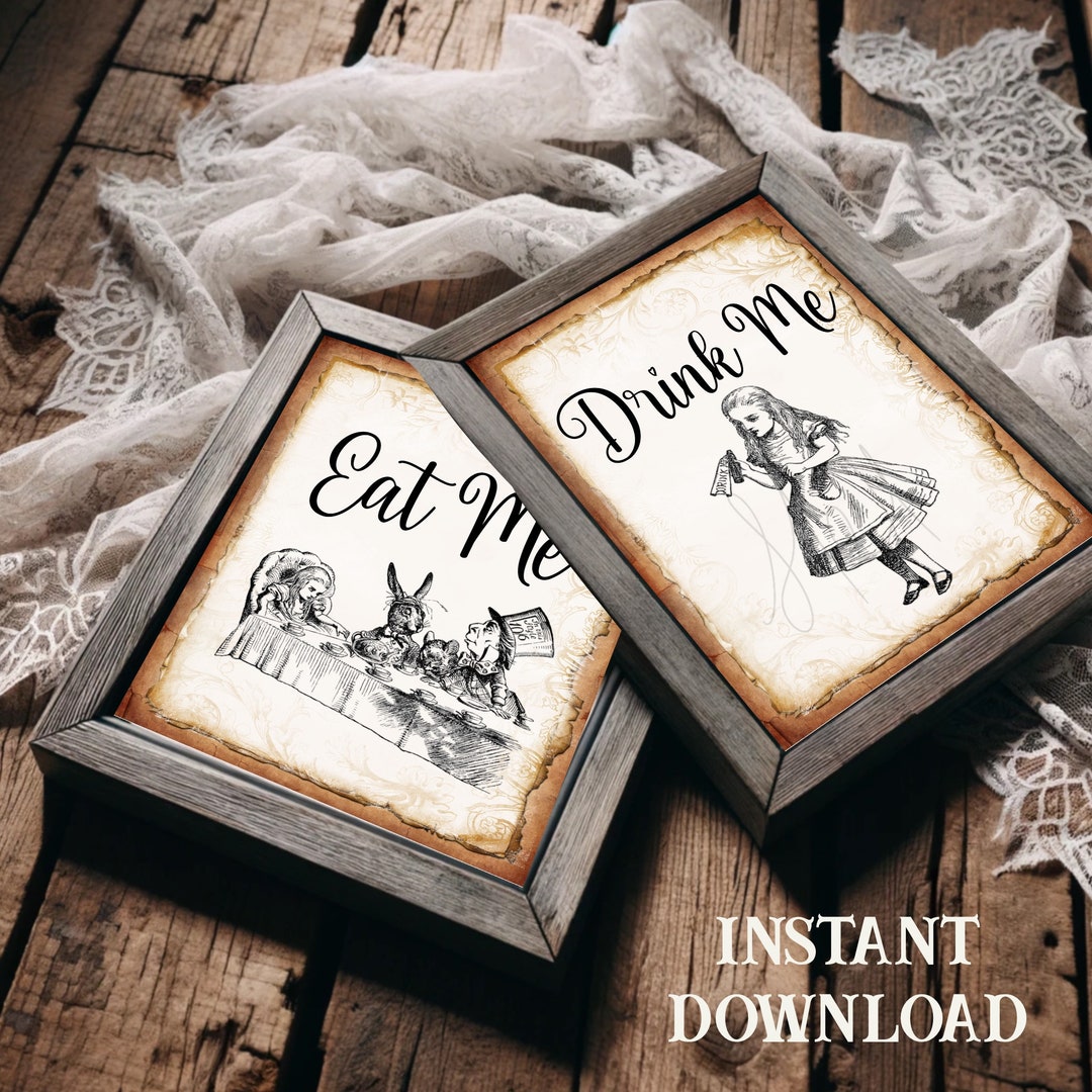 Vintage Set of 2 Alice in Wonderland Party Food Signs, Drink Me, Eat Me ...