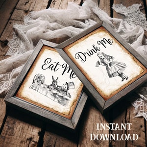 Vintage Set of 2 Alice in Wonderland Party Food Signs, Drink Me, Eat Me ...