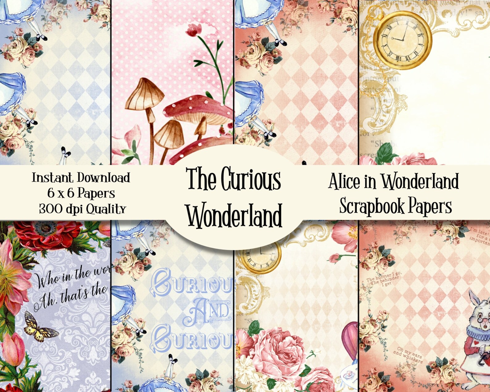 Alice in Wonderland Digital Paper Pack Scrapbooking Paper - Etsy