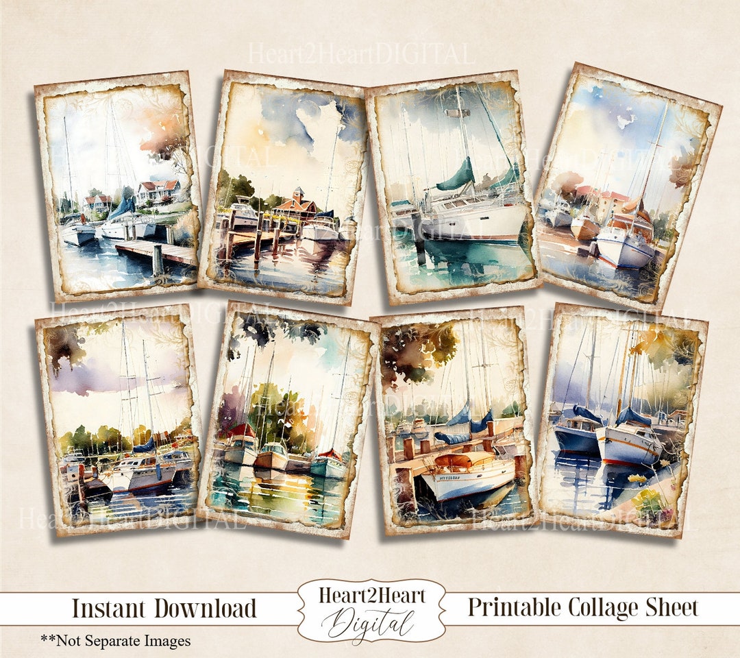 Nautical Sail Boat Collage Sheet INSTANT DOWNLOAD Junk Journal Tags ...