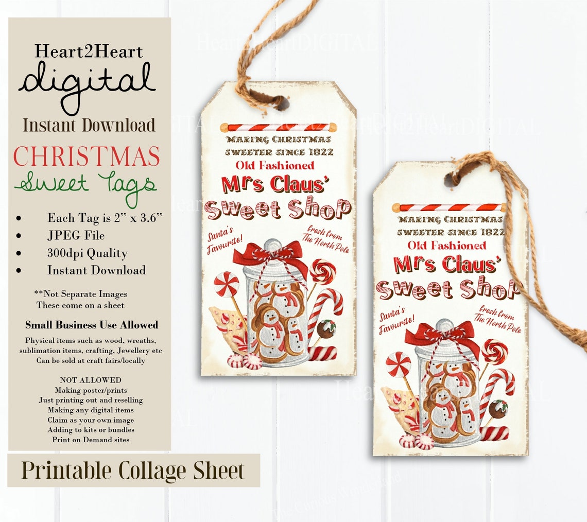 Mrs Claus Sweet Shop Tags Printable Tags Sweet Treat Tags - Etsy UK