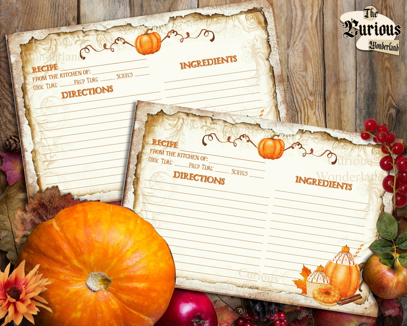 Fall Pumpkin Recipe Cards Collage Sheet printable Recipe | Etsy