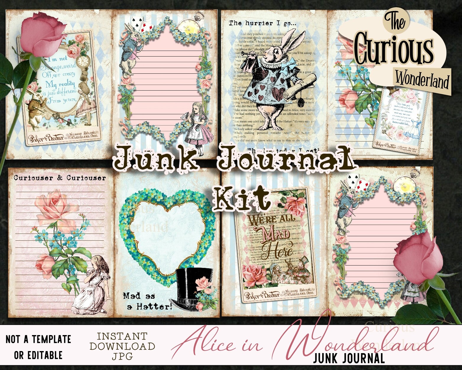 Alice in Wonderland Junk Journal Pages Printable Digital - Etsy
