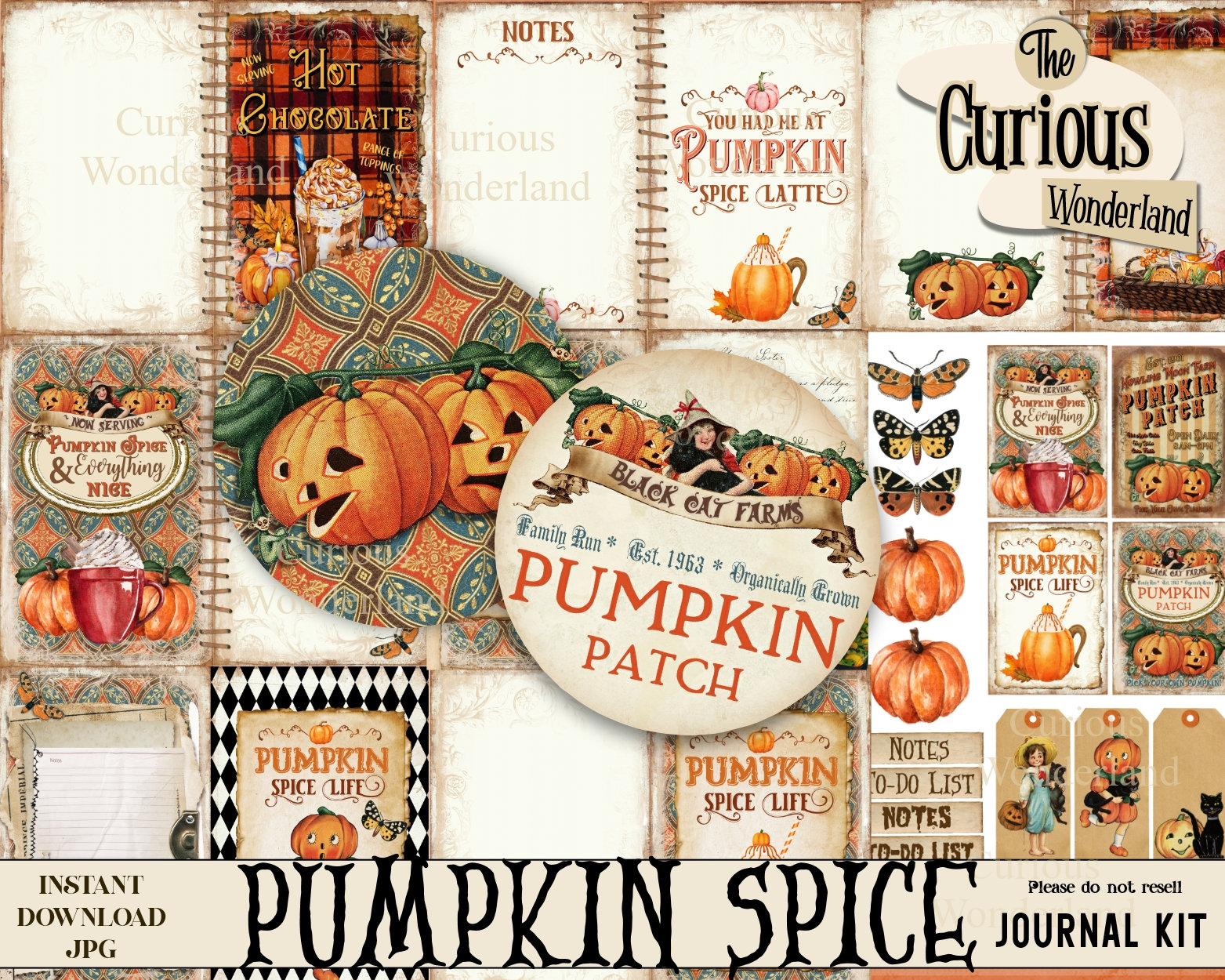 Pumpkin Spice Junk Journal Ephemera Pack Digital Download Pumpkins Tags ...