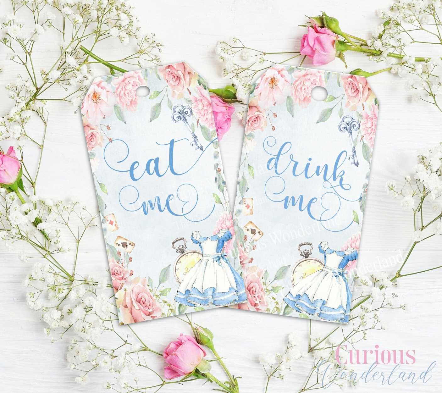 Floral Alice in Wonderland Tags Eat Me Drink Me Printable - Etsy UK