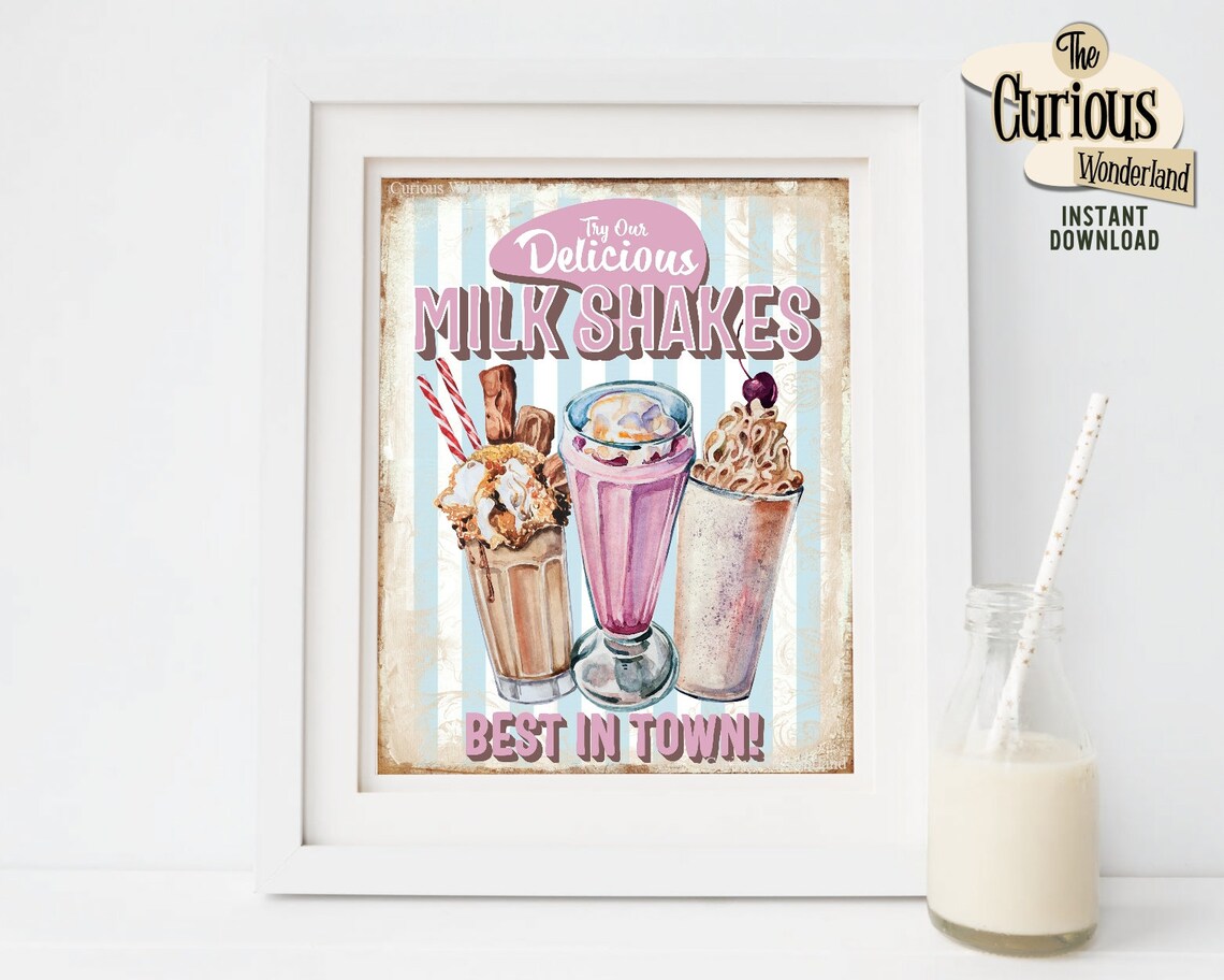 Retro Milkshake Sign INSTANT DOWNLOAD Printable Sign - Etsy