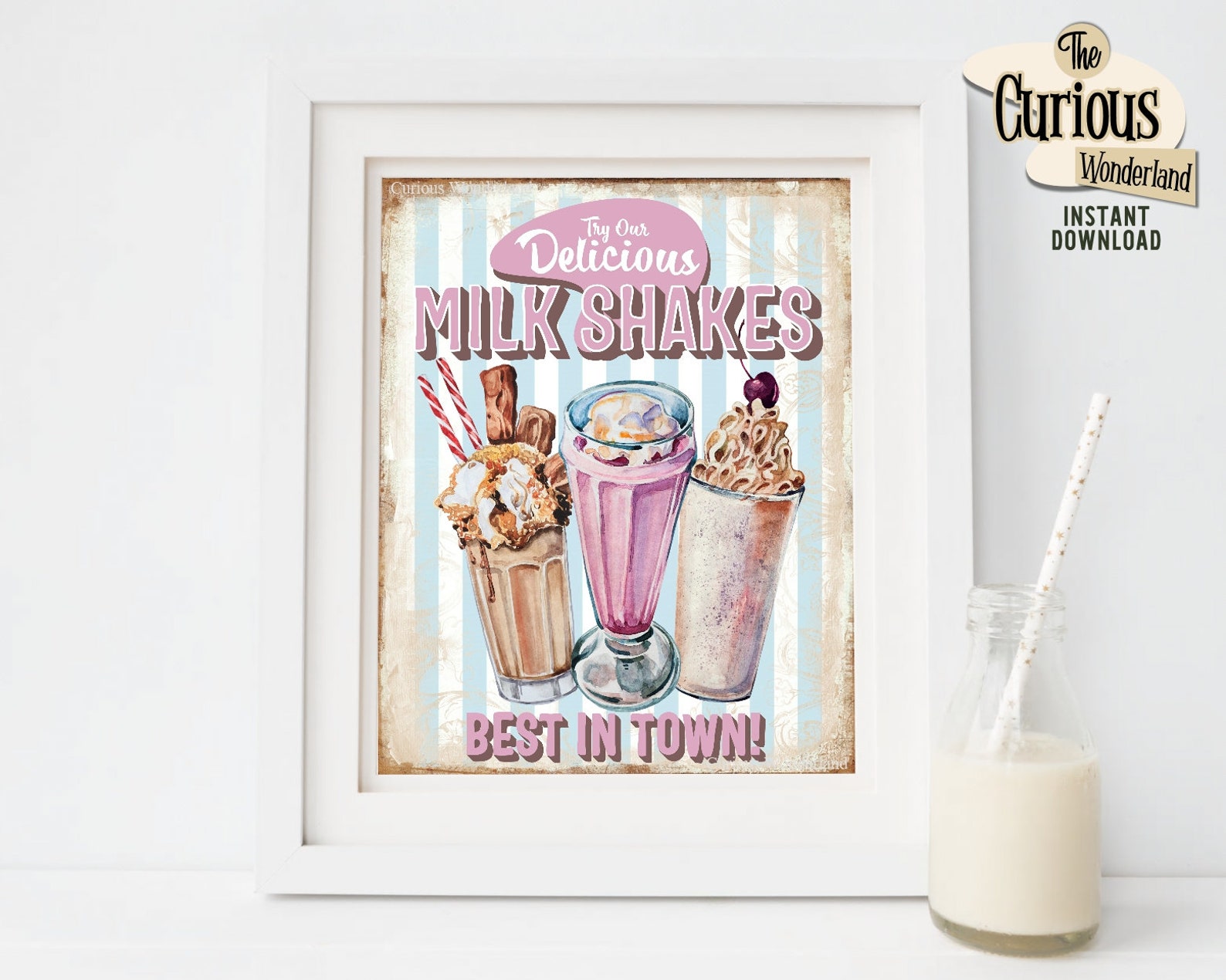 Retro Milkshake Sign INSTANT DOWNLOAD Printable Sign - Etsy