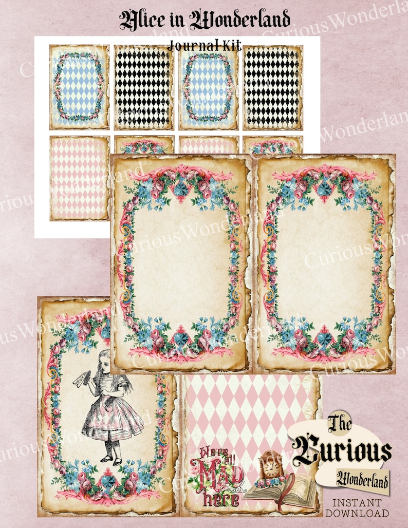 Vintage Alice in Wonderland Junk Journal Pages, Printable, Digital ...