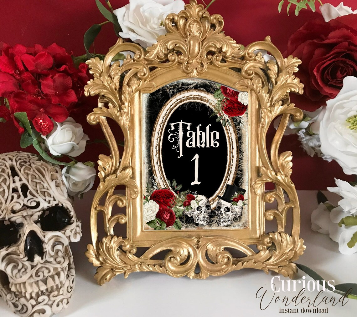 Gothic Skull Wedding Printable Table Numbers Table 1-20 Goth | Etsy UK