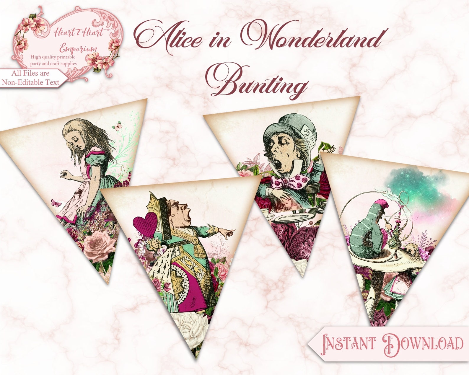 Alice in Wonderland Banners Printable Party Bunting INSTANT - Etsy UK