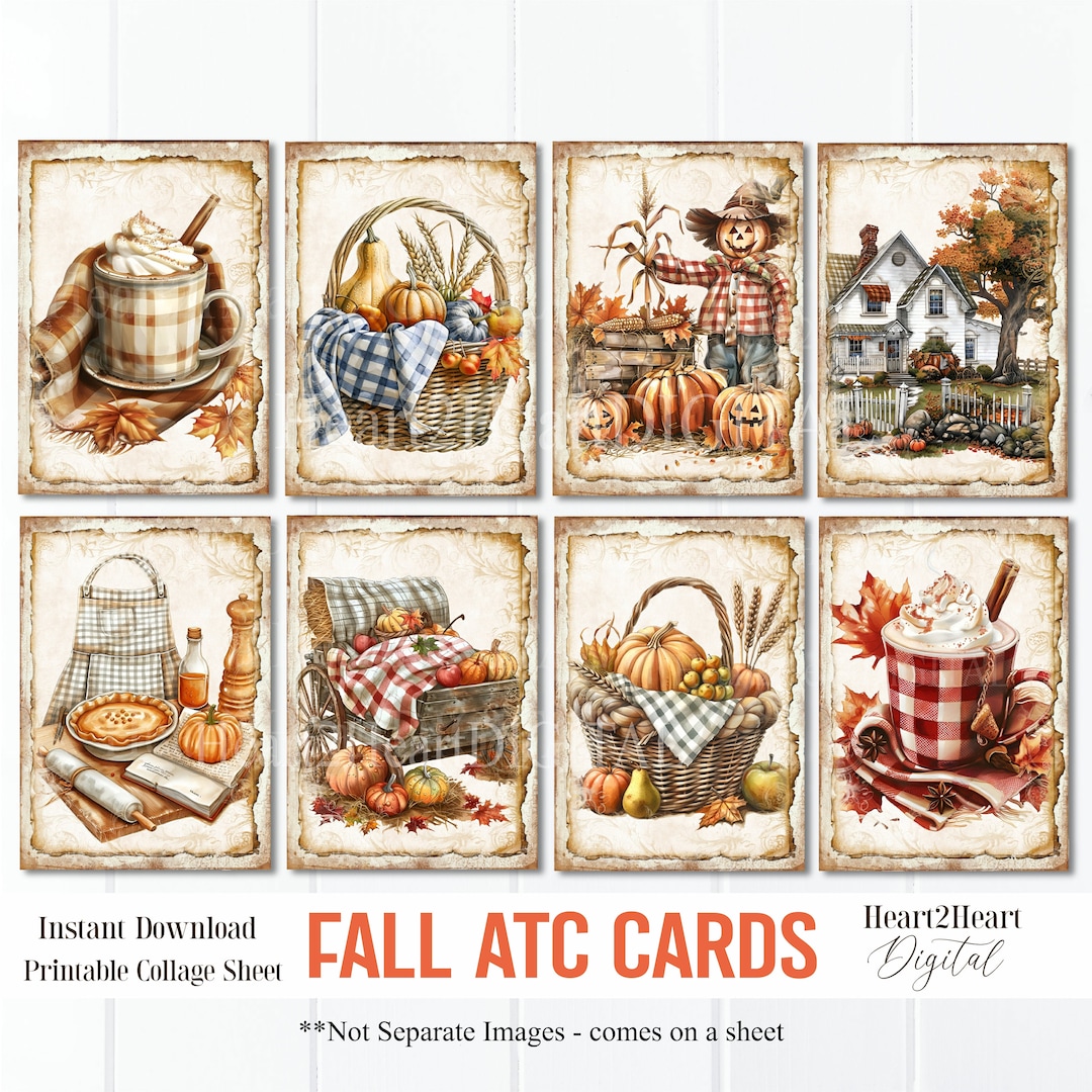Cozy Autumn Fall ATC Collage Sheet, Fall Flowers Journal Cards, Digital ...