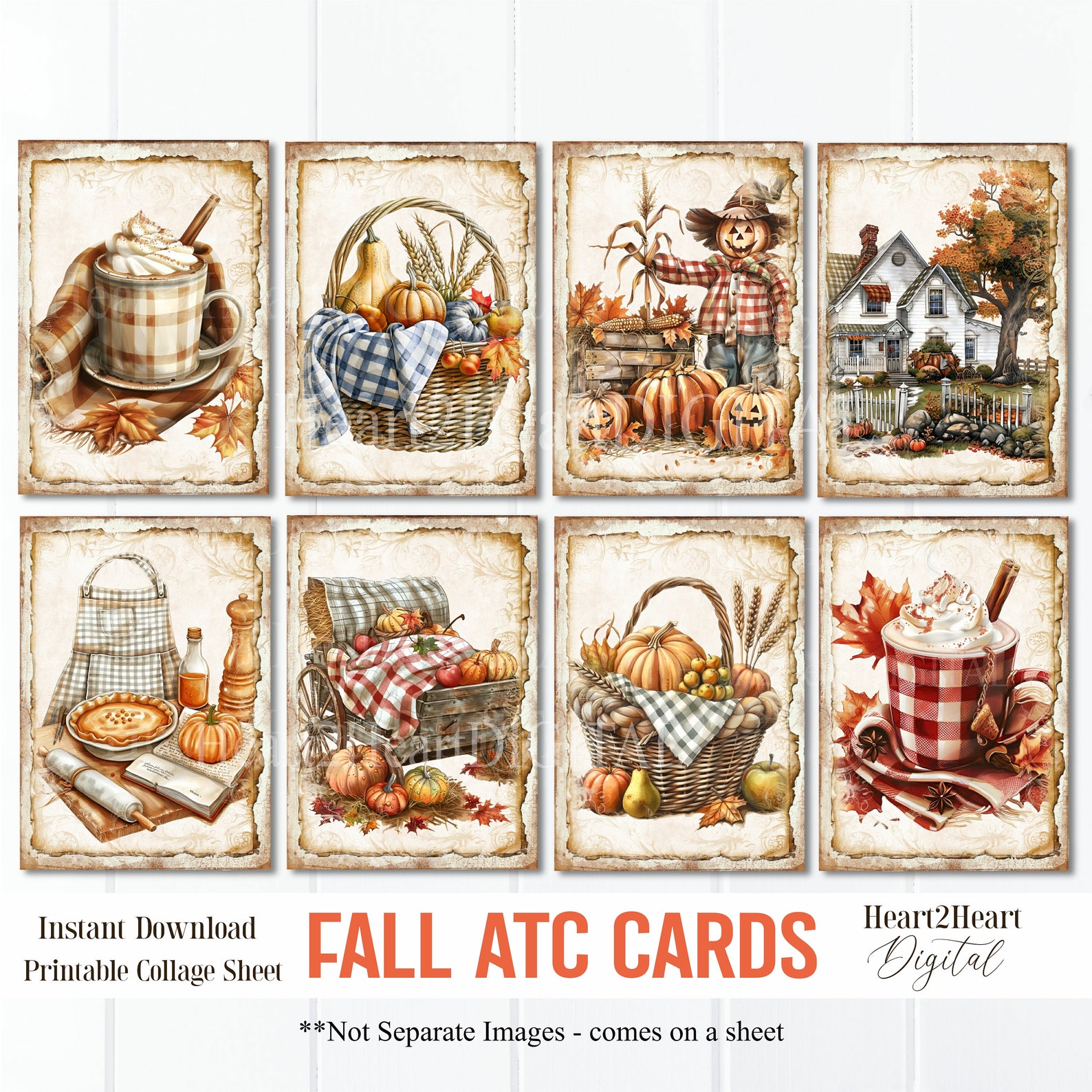 Cozy Autumn Fall ATC Collage Sheet, Fall Flowers Journal Cards, Digital ...