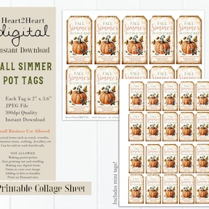 Printable Fall Simmer Pot Tags, Stovetop Potpourri Tag, Pumpkin Tag ...
