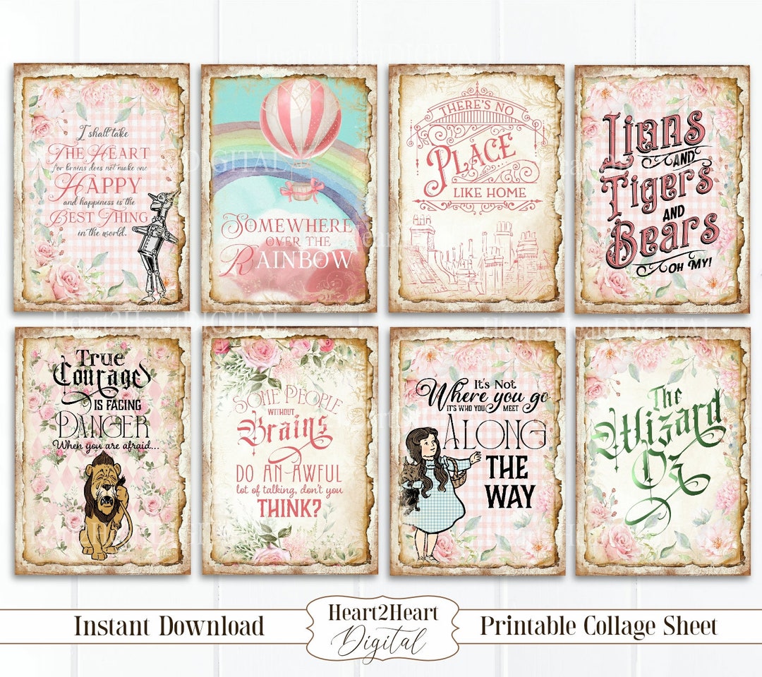 Pink Tattered Wizard of Oz Quote Cards, Party Decoration, Cardmaking ...